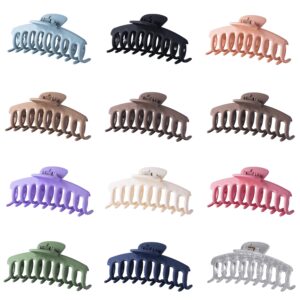 12 pack big hair claw clips for women, matte large strong hold jaw clip, hair clips barrettes for long thin and thick hair, hair claws banana clips for women styling accessories, ideal gifts for women