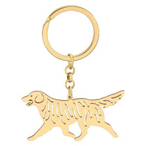 newei stainless steel dog keyring cute pet dog keychain for women girls purse car keys charms (gold plated golden retriever)