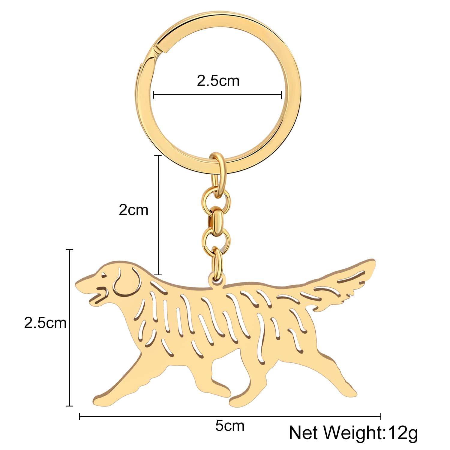 NEWEI Stainless Steel Dog Keyring Cute Pet Dog Keychain for Women Girls Purse Car Keys Charms (Gold Plated Golden Retriever)