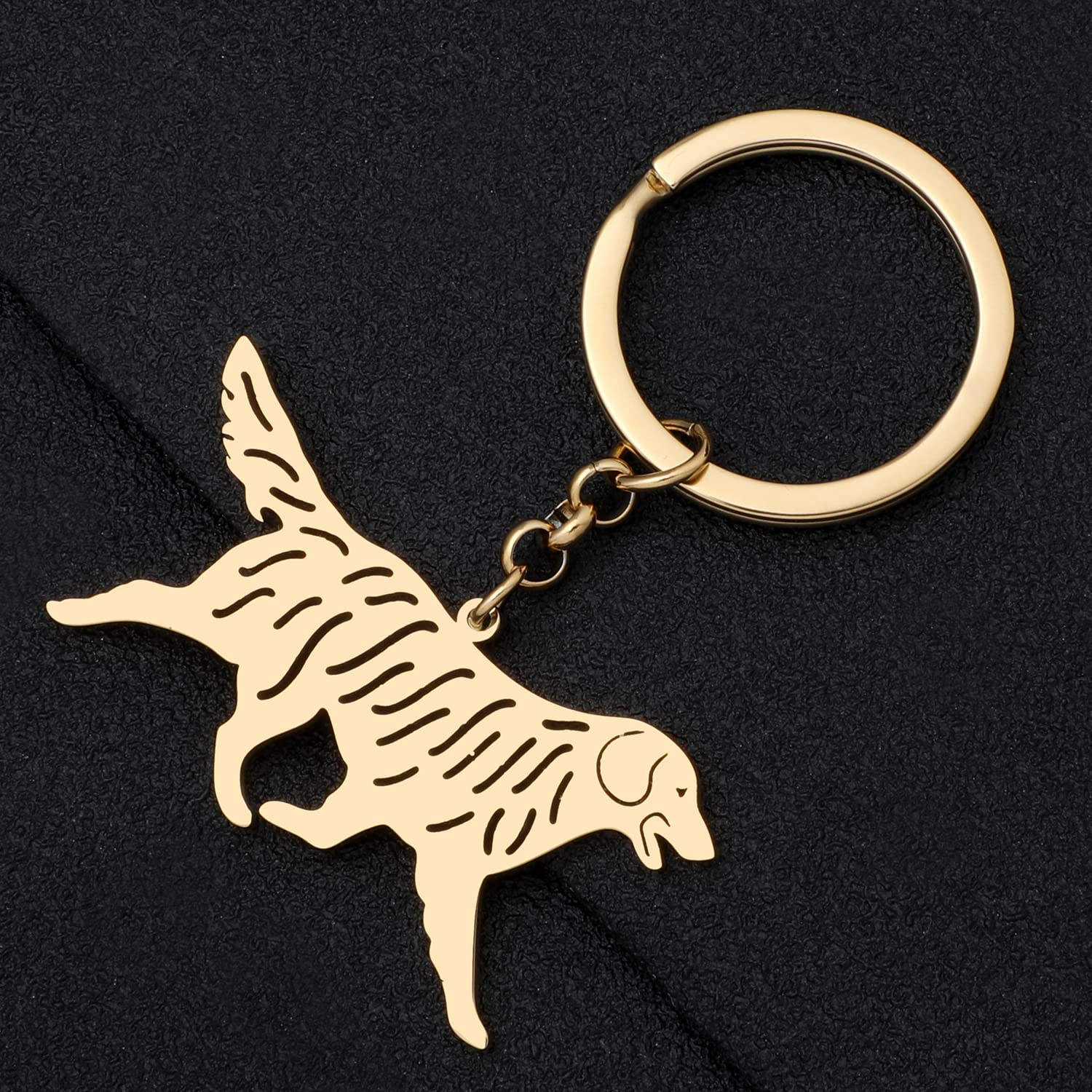 NEWEI Stainless Steel Dog Keyring Cute Pet Dog Keychain for Women Girls Purse Car Keys Charms (Gold Plated Golden Retriever)