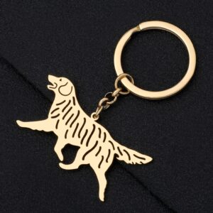 NEWEI Stainless Steel Dog Keyring Cute Pet Dog Keychain for Women Girls Purse Car Keys Charms (Gold Plated Golden Retriever)