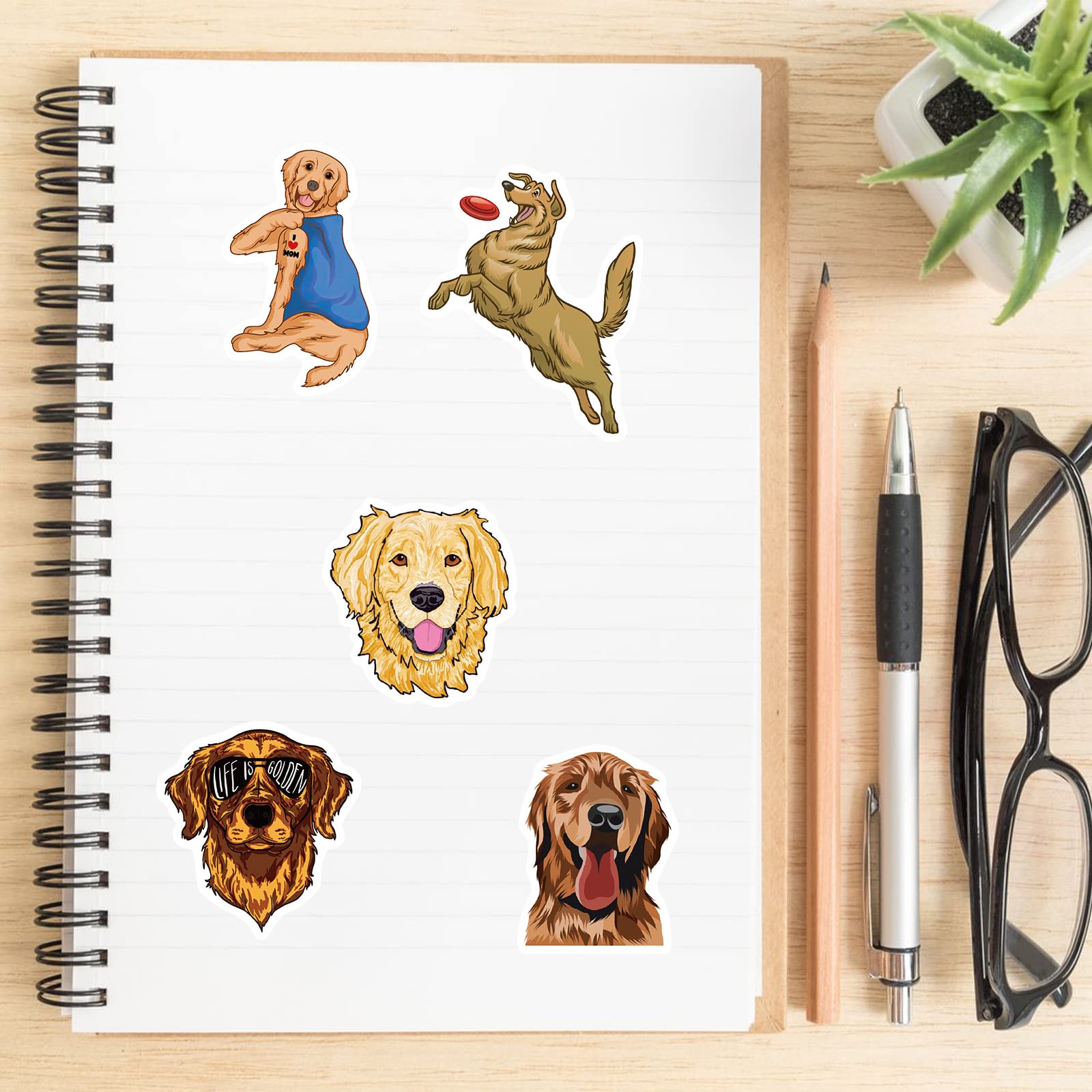 Golden Retriever Stickers for Water Bottles, 50 Pack/PCS Cute Animal Vsco Vinyl Aesthetic Waterproof Dog Stickers Decals Laptop Skateboard Computer Stickers for Teens Kids Girls (Golden Retriever)