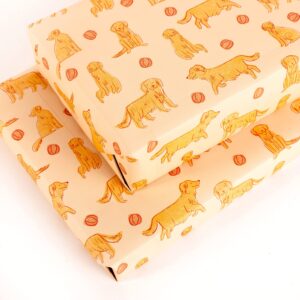 CENTRAL 23 - Birthday Wrapping Paper - 6 Gift Wrap Sheets - Golden Retriever Dogs - Yellow Wrapping Paper for Kids Men Women - Recyclable