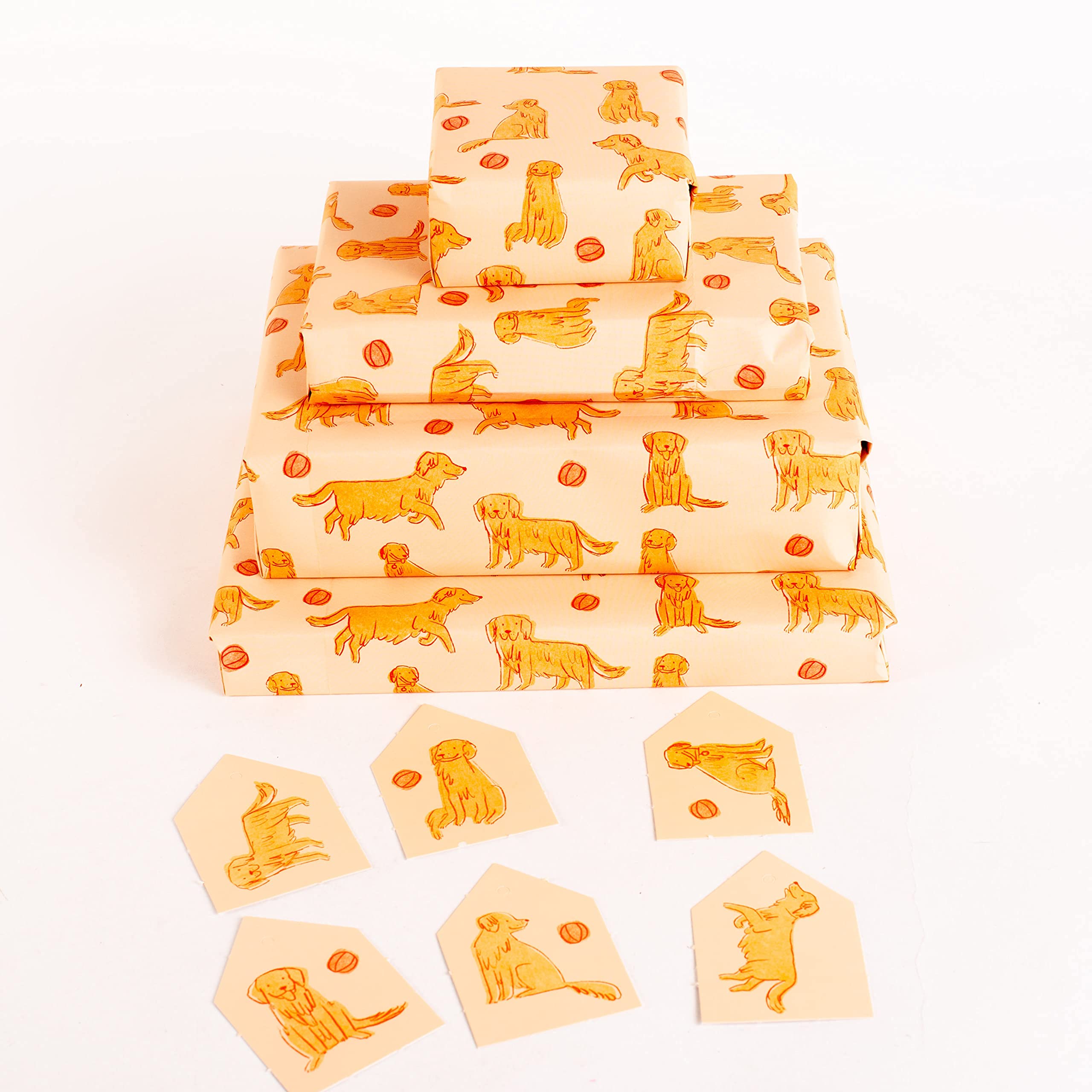 CENTRAL 23 - Birthday Wrapping Paper - 6 Gift Wrap Sheets - Golden Retriever Dogs - Yellow Wrapping Paper for Kids Men Women - Recyclable