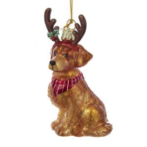 noble gems™ golden retriever with antlers glass ornament for christmas