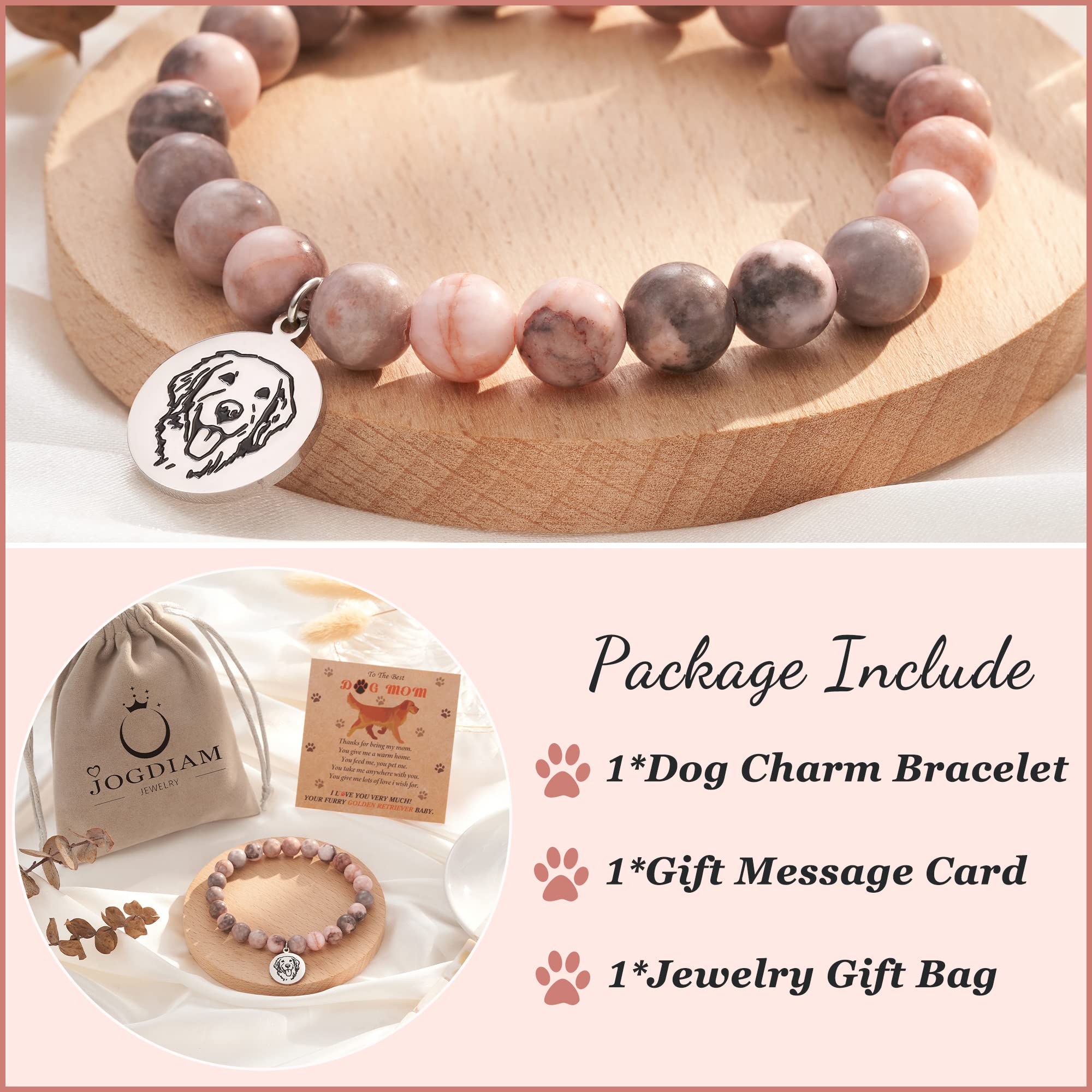 JOGDIAM Dog Mom Gifts for Women, Dog Gifts for Dog Lovers with Gift Message Card, Golden Retriever Gifts Dog Mom Bracelets for Mom, Grandma, Daughter, Wife, Girlfriend, Friends