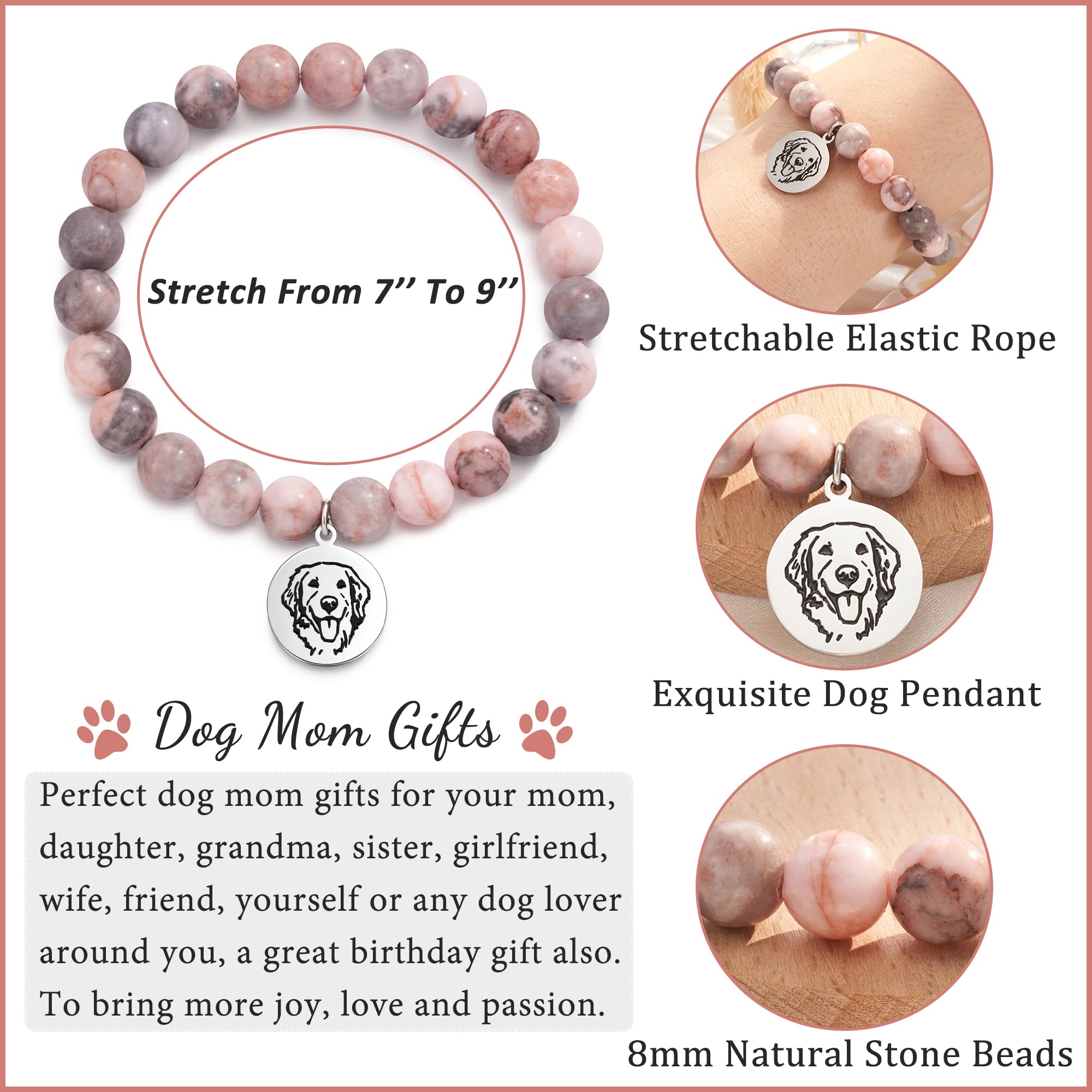 JOGDIAM Dog Mom Gifts for Women, Dog Gifts for Dog Lovers with Gift Message Card, Golden Retriever Gifts Dog Mom Bracelets for Mom, Grandma, Daughter, Wife, Girlfriend, Friends