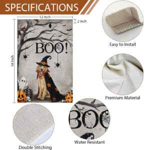 Heyfibro Halloween Boo Golden Retriever Dog Garden Flag 12x18 Double Sided Burlap Spooky Ghost Rustic Farmhouse Decor Halloween Pumpkins Yard Flags for Seasonal Holiday Decoration(ONLY FLAG)