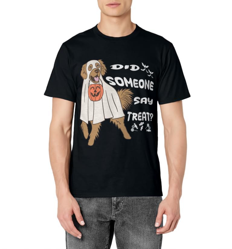 Funny Halloween Ghost Golden Retriever Did Someone Say Treat T-Shirt