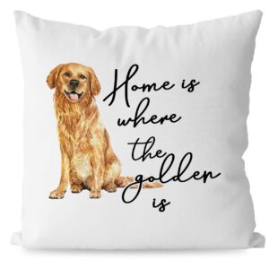 keuspi golden retriever pillow cover, golden retriever gifts,home is where the golden is decor pillowcase throw pillow cover 18x18,golden retriever decor decoration for couch sofa,golden dog mom gifts