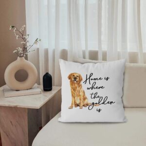 KEUSPI Golden Retriever Pillow Cover, Golden Retriever Gifts,Home Is Where The Golden Is Decor Pillowcase Throw Pillow Cover 18x18,Golden Retriever Decor Decoration For Couch Sofa,Golden Dog Mom Gifts