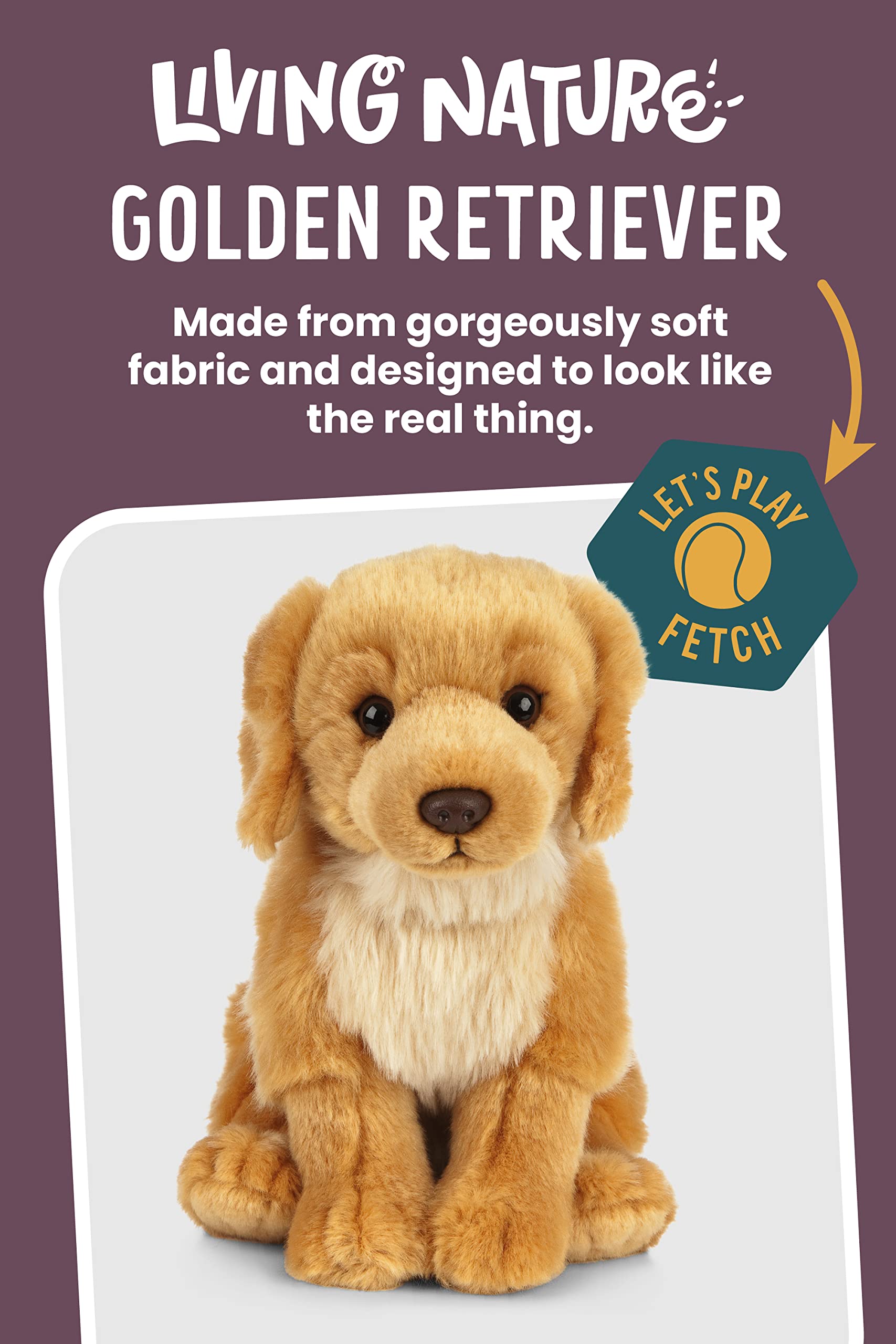 Living Nature Golden Retriever Stuffed Animal | Fluffy Dog Animal | Soft Toy Gift for Kids | 8 inches