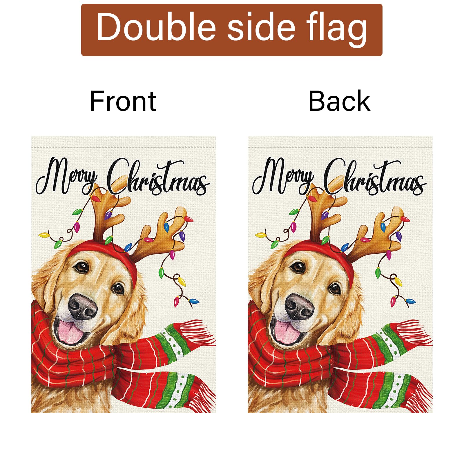 Louise Maelys Merry Christmas Garden Flag 12x18 Double Sided, Burlap Welcome Winter Christmas Golden Retriever Dog Garden Yard Flags for Xmas Outside Outdoor Decoration (ONLY FLAG)