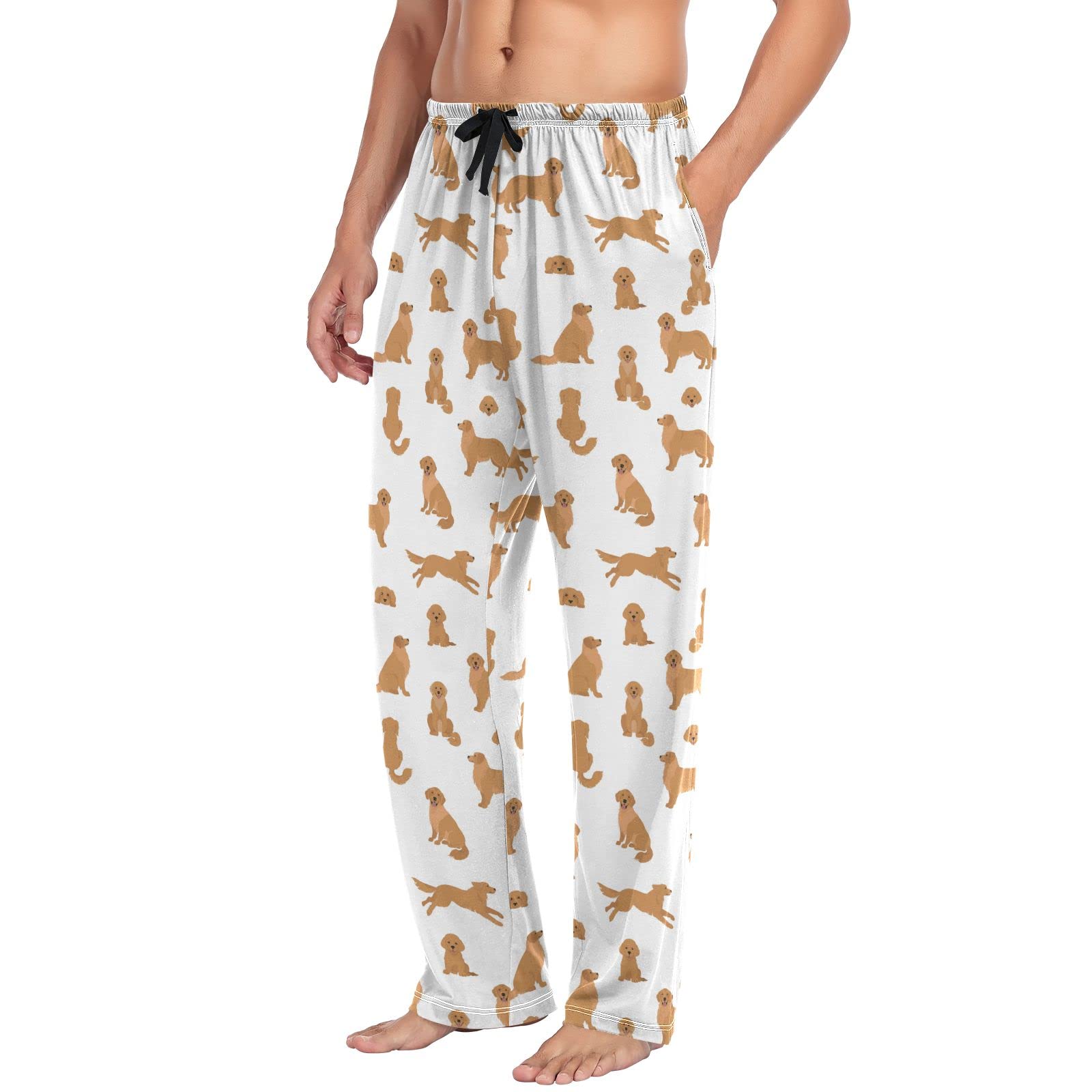 Ollabaky Men's Pajama Pants Golden Retriever Dogs Sleepwear Lounge Pajama Bottoms with Pockets, XL