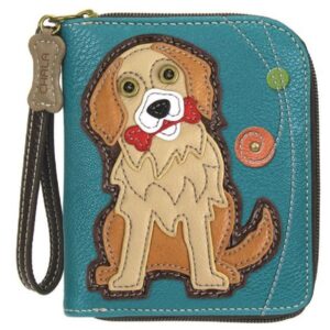 CHALA Zip Around Wallet, Wristlet, 8 Credit Card Slots, Sturdy Pu Leather - Golden Retriever - Turquoise