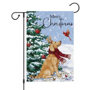 louise maelys merry christmas golden retriever dog garden flag 12x18 double sided, burlap welcome winter christmas tree garden yard flags for xmas outside outdoor decoration (only flag)