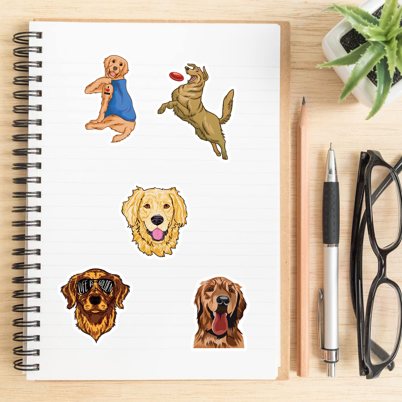 Cute Golden Retriever Stickers Pack, 50PCS Dog Stickers for Kids Teens Adults, Asverbet Waterproof Stickers for Water Bottle Laptop Phone Luggage