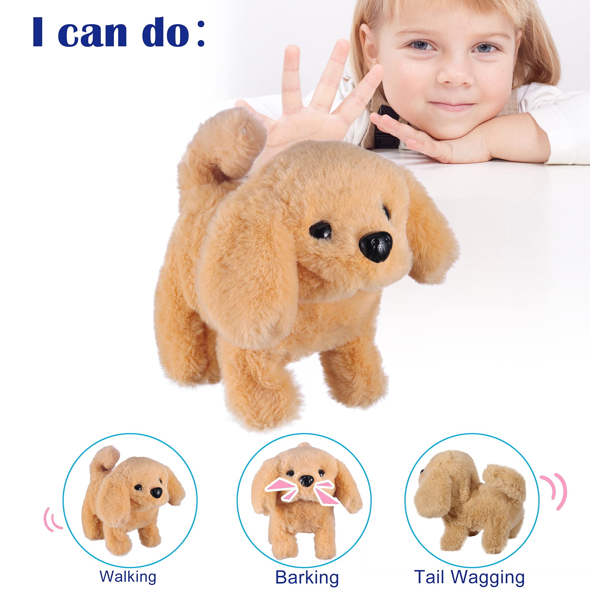 WorWoder Plush Golden Retriever Toy Puppy Electronic Interactive Pet Dog - Walking, Barking, Tail Wagging, Stretching Companion Animal for Kids (Golden Dog)