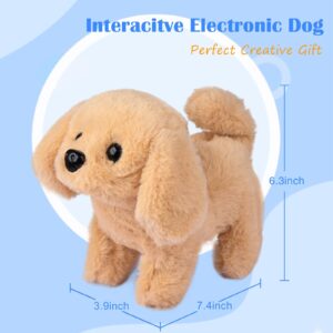 WorWoder Plush Golden Retriever Toy Puppy Electronic Interactive Pet Dog - Walking, Barking, Tail Wagging, Stretching Companion Animal for Kids (Golden Dog)