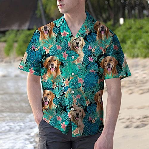 Generic Golden Retriever Hawaiian Shirts for Men - Tropical Golden Retriever Button Down Mens Hawaiian Shirts Short Sleeve Series 4 Size 2XL