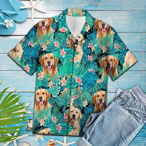 Generic Golden Retriever Hawaiian Shirts for Men - Tropical Golden Retriever Button Down Mens Hawaiian Shirts Short Sleeve Series 4 Size 2XL