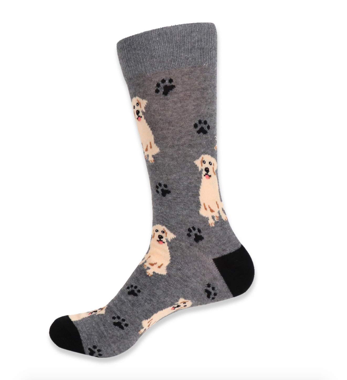 Urban Peacock Men's Novelty Fun Crew Socks - Multiple Patterns! (Dogs - Golden Retriever - Grey, 1 Pair)