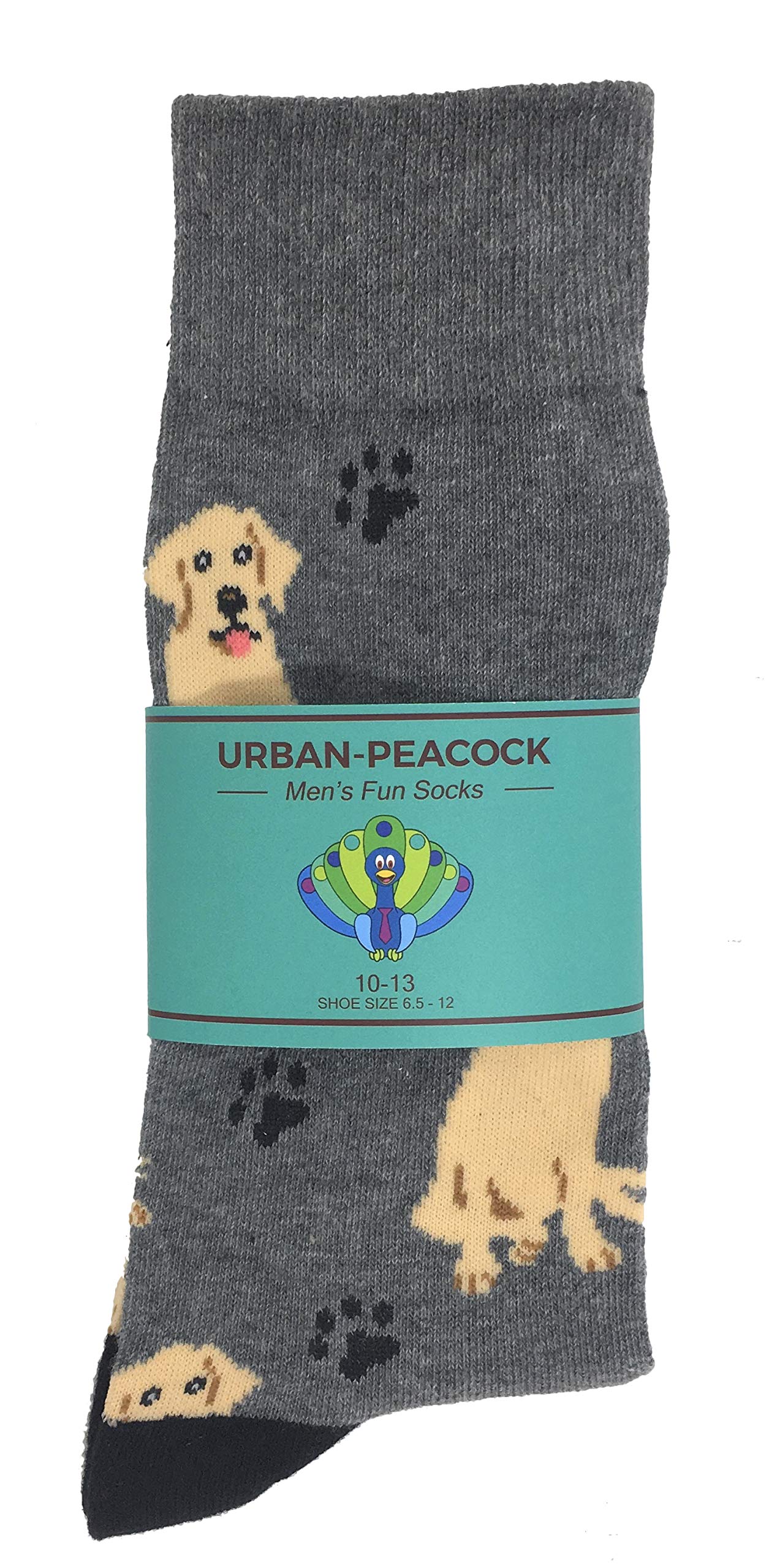 Urban Peacock Men's Novelty Fun Crew Socks - Multiple Patterns! (Dogs - Golden Retriever - Grey, 1 Pair)