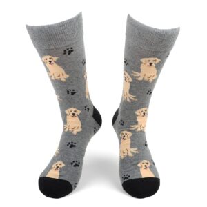 Urban Peacock Men's Novelty Fun Crew Socks - Multiple Patterns! (Dogs - Golden Retriever - Grey, 1 Pair)