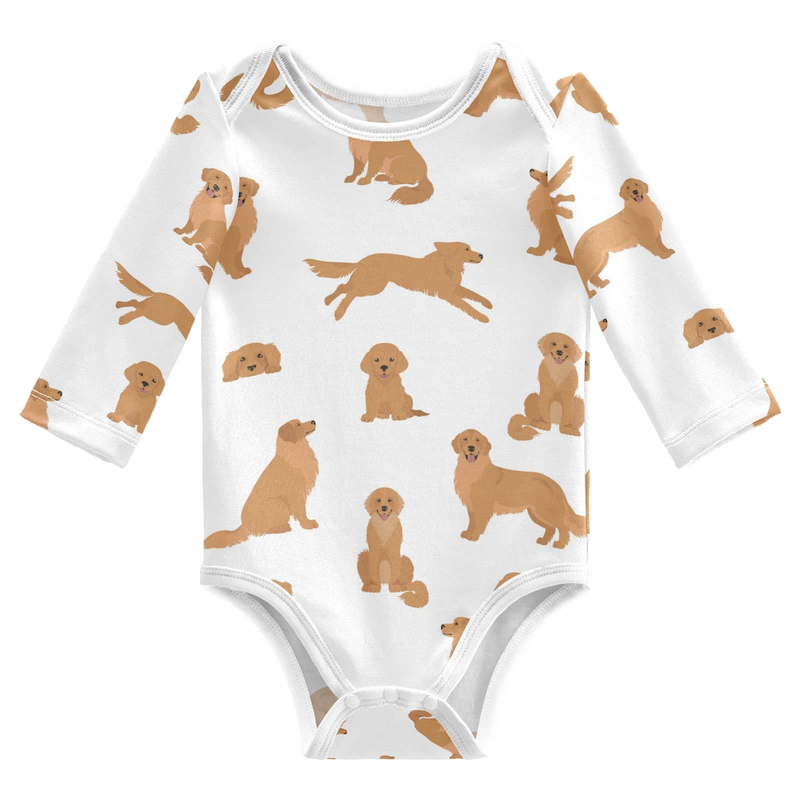 vvfelixl Baby Bodysuits Golden Retriever Dogs Long Sleeve Cotton Baby Clothes For Boys Girls 3-6 Months Goldies Puppy White