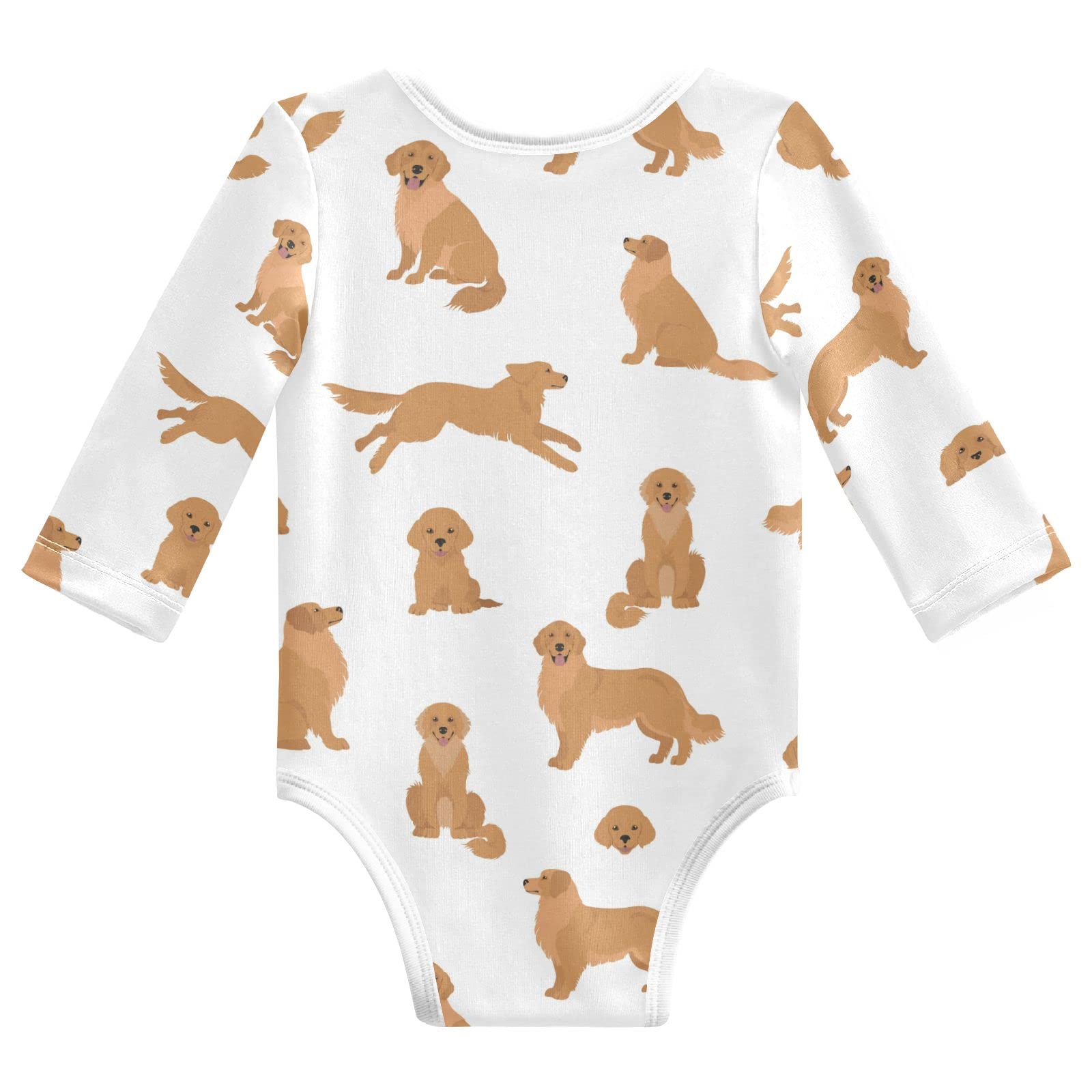 vvfelixl Baby Bodysuits Golden Retriever Dogs Long Sleeve Cotton Baby Clothes For Boys Girls 3-6 Months Goldies Puppy White