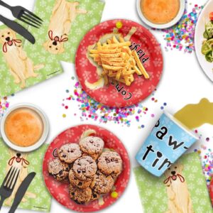 Golden Retriever Birthday Party Supplies - Pawprint Paper Plates - Dog Party Tableware Set Includes Plates Napkins Cups - Kit for 16