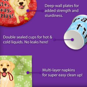 Golden Retriever Birthday Party Supplies - Pawprint Paper Plates - Dog Party Tableware Set Includes Plates Napkins Cups - Kit for 16