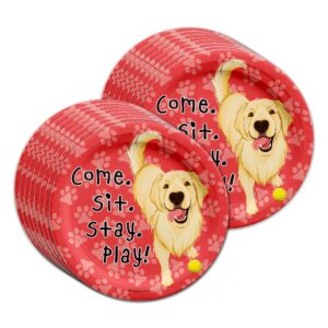 Golden Retriever Birthday Party Supplies - Pawprint Paper Plates - Dog Party Tableware Set Includes Plates Napkins Cups - Kit for 16