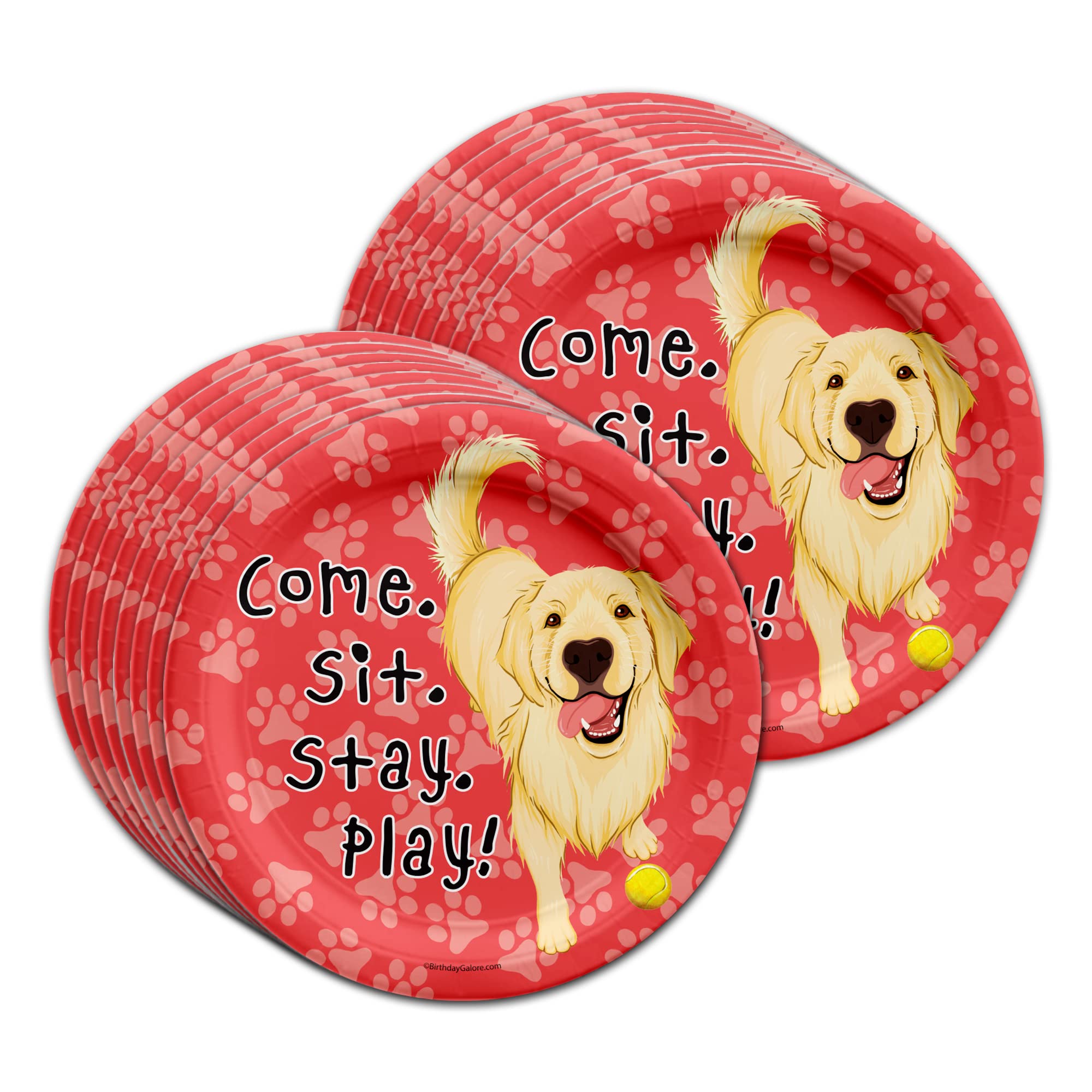 Golden Retriever Birthday Party Supplies - Pawprint Paper Plates - Dog Party Tableware Set Includes Plates Napkins Cups - Kit for 16