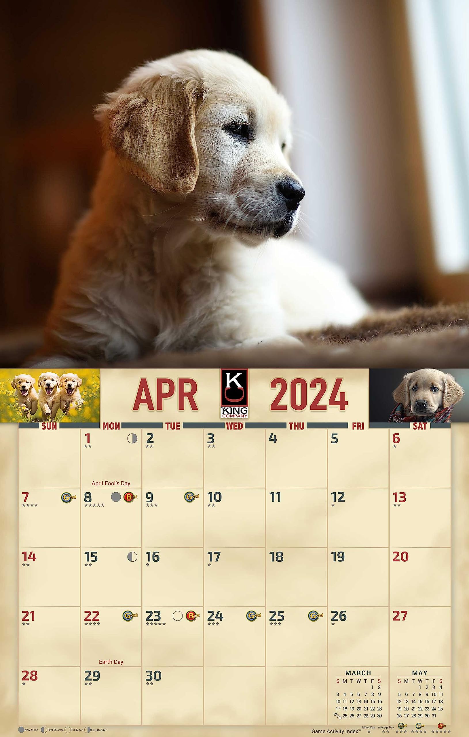 2024 Golden Retriever Wall Calendar 16-Month X-Large Size 14x22, Best Golden Retriever Dog Calendar by The KING Company-Monster Calendars