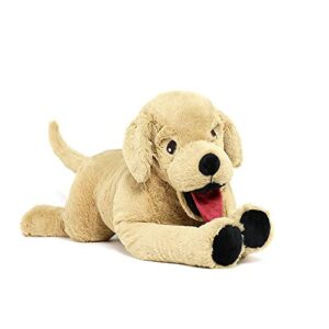 lanmore 29" dog stuffed animal large puppy plush golden retriever hugging pillow for kids girlfriend dogs, gift for birthday christmas valentine's day halloween(light brown)