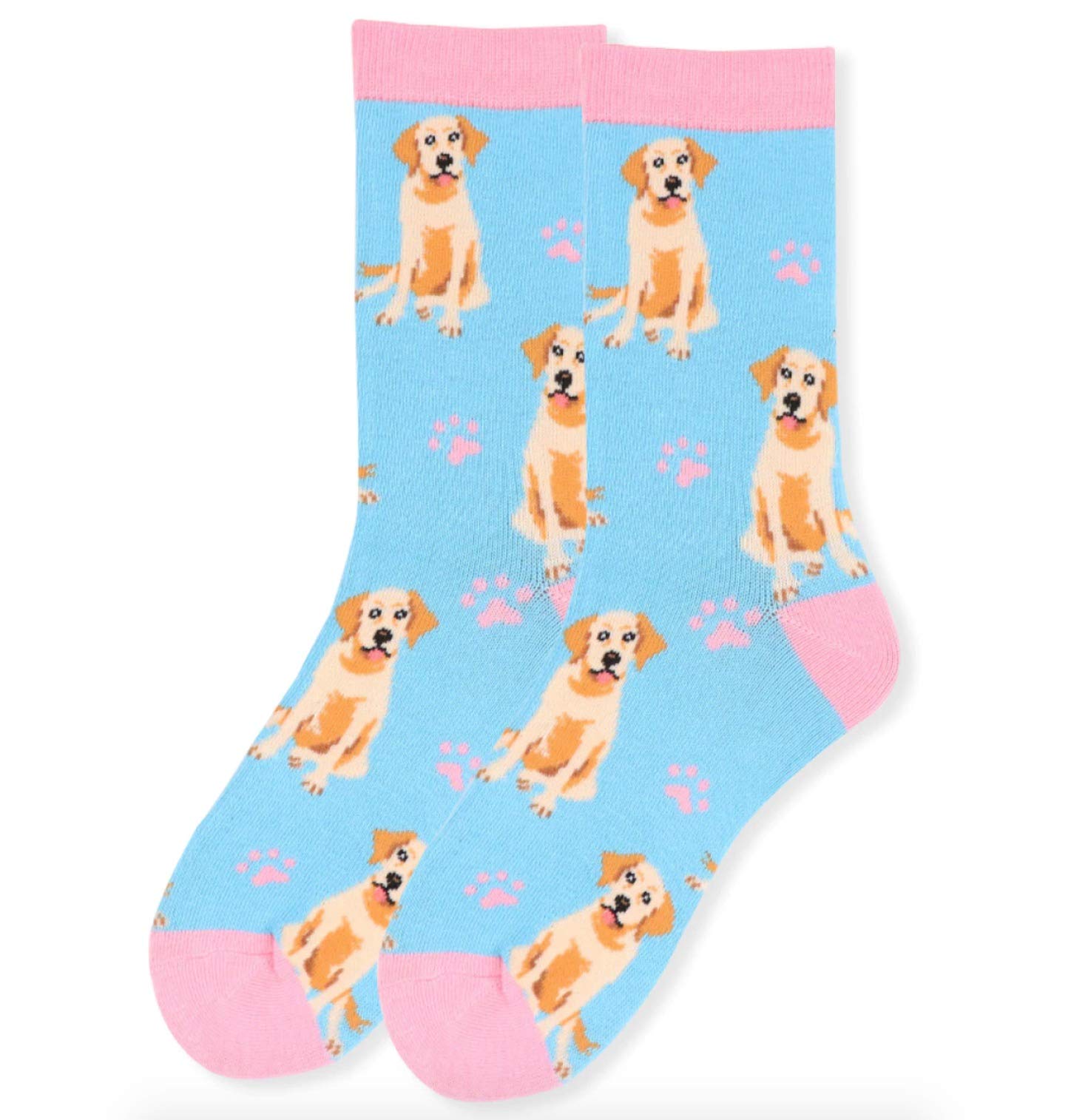 Urban-Peacock Women's Novelty Socks - Multiple Patterns! (Golden Retrievers - Blue & Pink, 1 Pair)