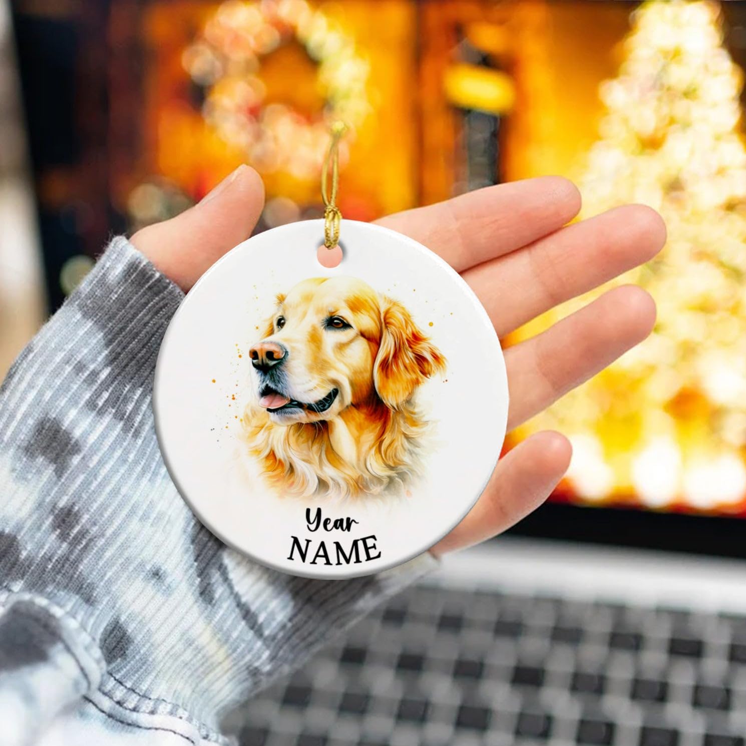 Custom Golden Retriever Dog Ceramic Ornament, Personalized Dog Christmas Tree Ornament 2023, Golden Retriever Dog Lovers Xmas Ceramic Ornaments, Pet Xmas Tree Decor Keepsakes, Pet Dog Present