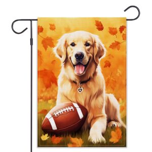 balgardekor football golden retriever fall garden flag for outside welcome burlap flag fall decorations outdoor dog thanksgiving holiday yard flag 12×18 inch double sided autumn halloween (cute