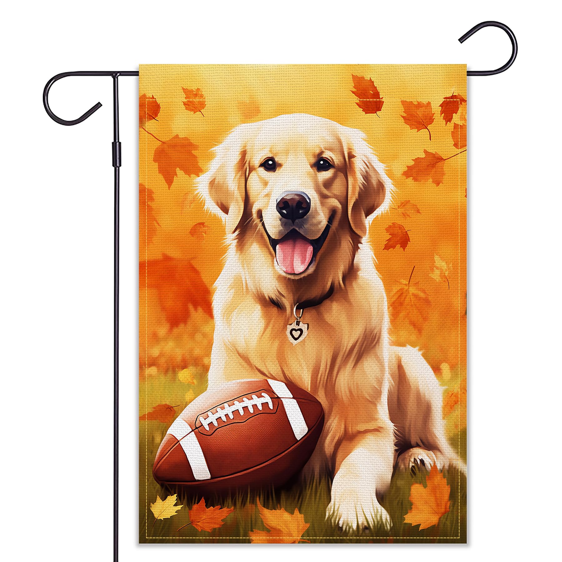 Balgardekor Football Golden Retriever Fall Garden Flag For Outside Welcome Burlap Flag Fall Decorations Outdoor Dog Thanksgiving Holiday Yard Flag 12×18 Inch Double Sided Autumn Halloween (Cute