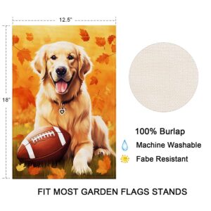 Balgardekor Football Golden Retriever Fall Garden Flag For Outside Welcome Burlap Flag Fall Decorations Outdoor Dog Thanksgiving Holiday Yard Flag 12×18 Inch Double Sided Autumn Halloween (Cute