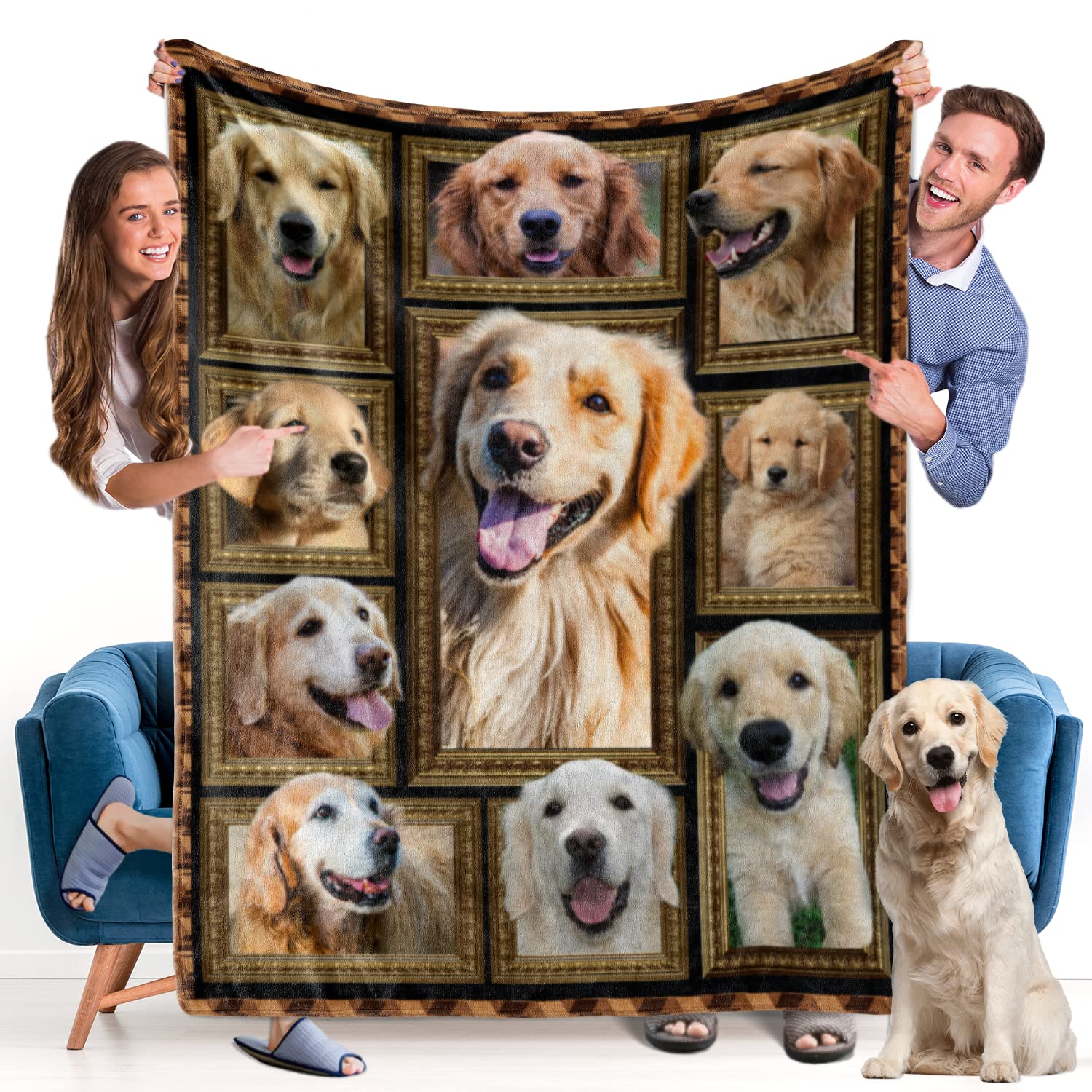 Golden Retriever ​Blanket - Fleece Throw Blanket for Couch Super Soft Cozy Bed Blanket Lightweight Plush Fuzzy lap Blankets and Throws for Sofa, 50 x 60 Inch, Gift for Dog Lover