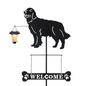 bayn solar golden retriever garden stakes decorative with a lantern dog silhouette welcome sign outdoor garden decor for yard, lawn, patio, pathway