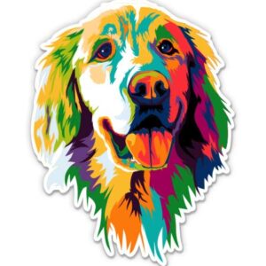 Golden Retriever Colorful - 3" Vinyl Sticker - for Car Laptop Water Bottle Phone - Waterproof Decal