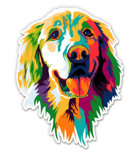 Golden Retriever Colorful - 3" Vinyl Sticker - for Car Laptop Water Bottle Phone - Waterproof Decal