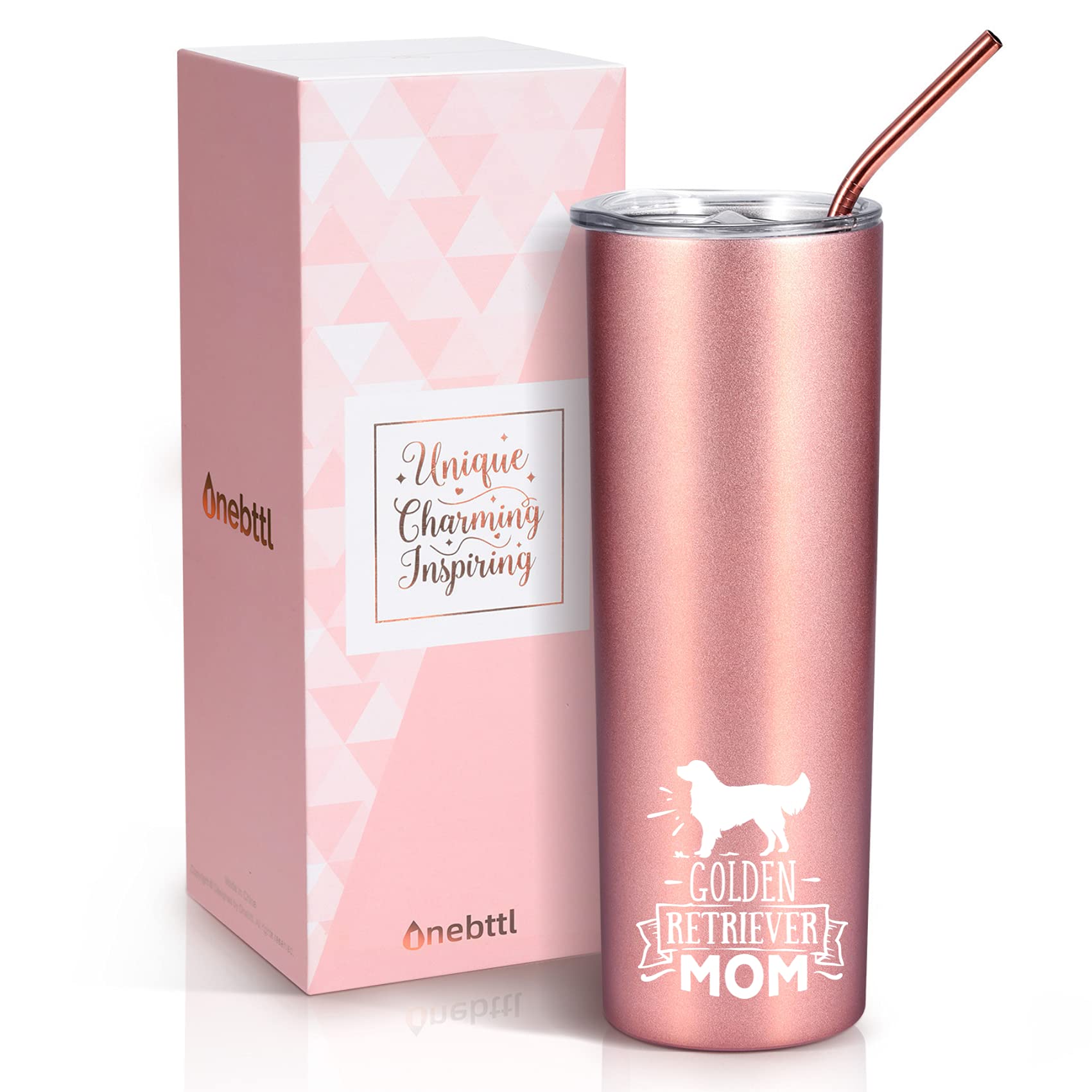 Onebttl Golden Retriever Mom Gifts, Skinny Tumbler for Golden Retriever Lovers, Women, Girl, Dog Lover and Dog Mom, 20oz, Rose Gold