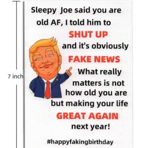 Ikassong Funny Donald Trump Birthday Card 5.3 x 7.6 with 2 Envelopes for Men Women, Humorous Hilarious Naughty Bday Card