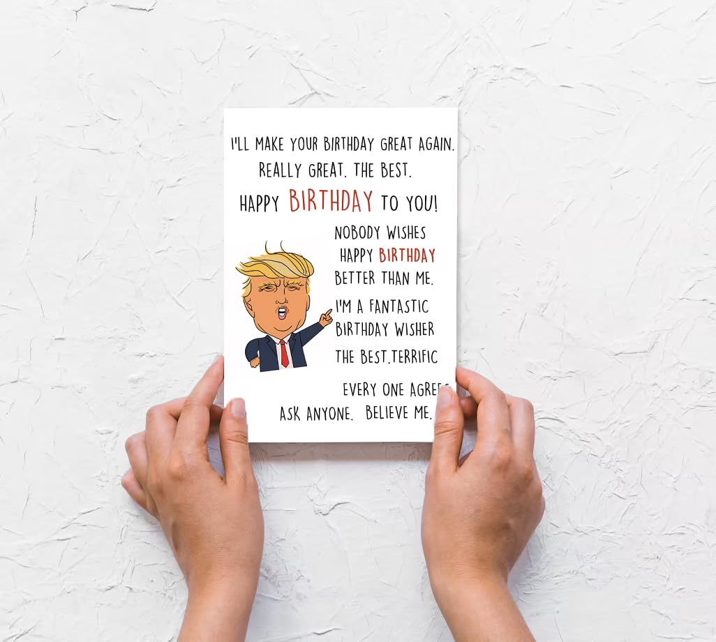 XXDJLP Hilarious Trump Birthday Card Gifts for Boyfriend Girlfriend, Funny Donald Trump Birthday Cards for Brother Sister, Joke Trump Theme Greeting Card for Men Women