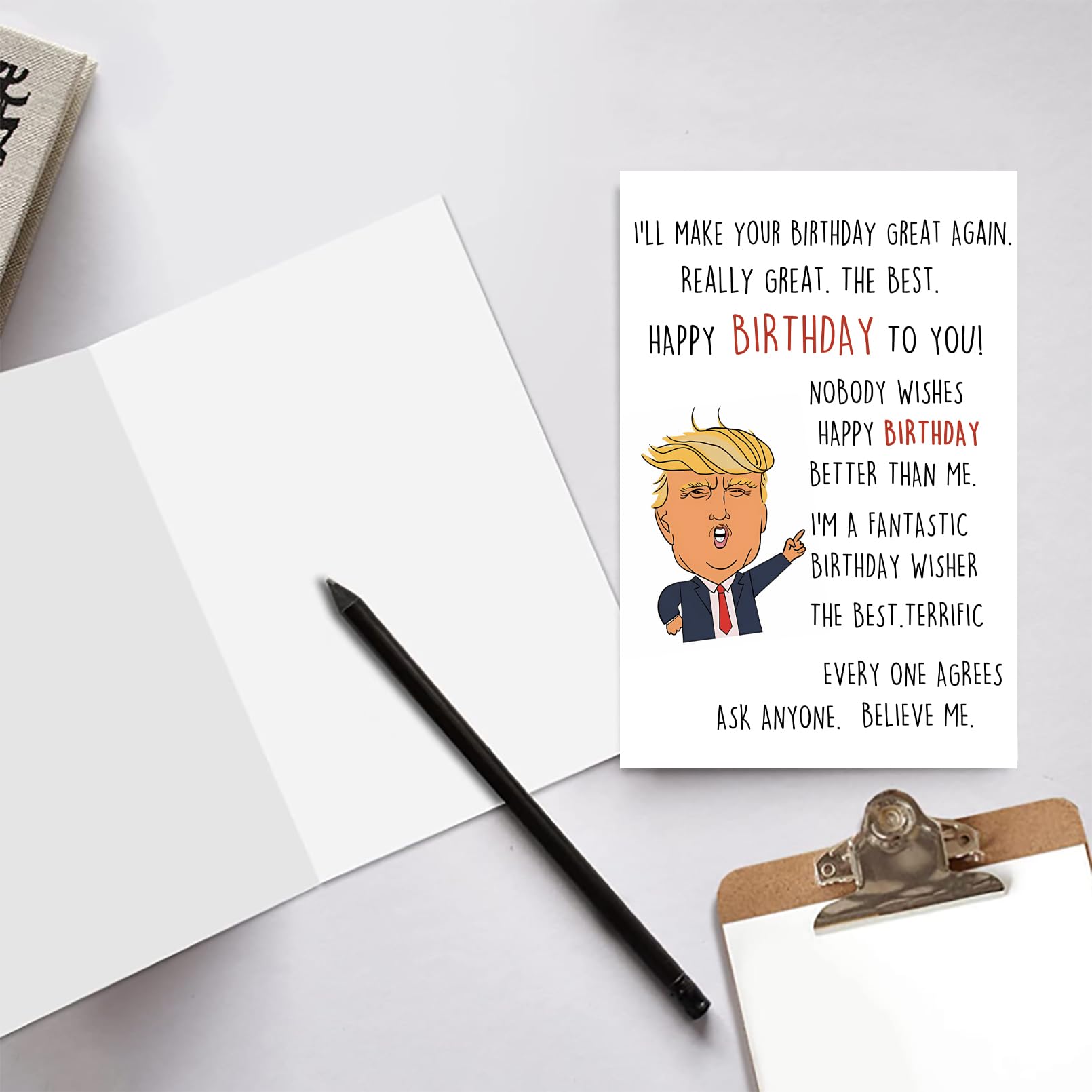 XXDJLP Hilarious Trump Birthday Card Gifts for Boyfriend Girlfriend, Funny Donald Trump Birthday Cards for Brother Sister, Joke Trump Theme Greeting Card for Men Women