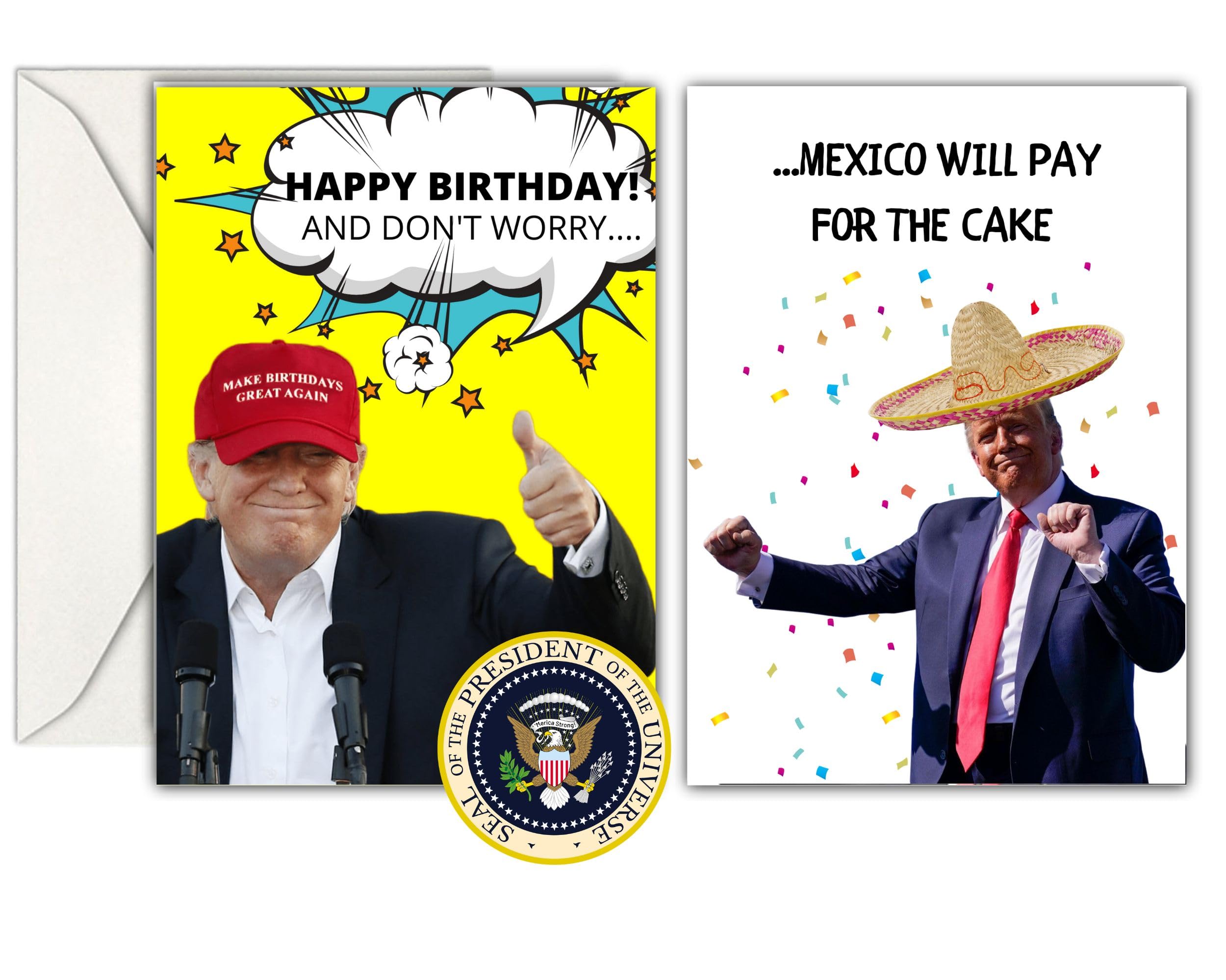 GIFTING GIGGLES Funny Donald Trump Birthday Card | Political Birthday Cards | Great President Gag Gift for 30th 40th 50th 60th 70th 80th 90th | Comes with Presidential Seal - MADE IN USA